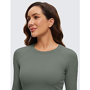 CRZ YOGA Womens Long Sleeve Crop Workout Tops Athletic Yoga Running Cropped Tops Slim Fit Gym Shirts Grey Sage Medium