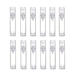 erioctry 12Pcs 10ML Empty Refillable Cosmetic Containers Cream Lotion Bottles Portable Clear Plastic Airless Vacuum Pump Bottle Sample Packing Toiletries Liquid Storage Vial Jars