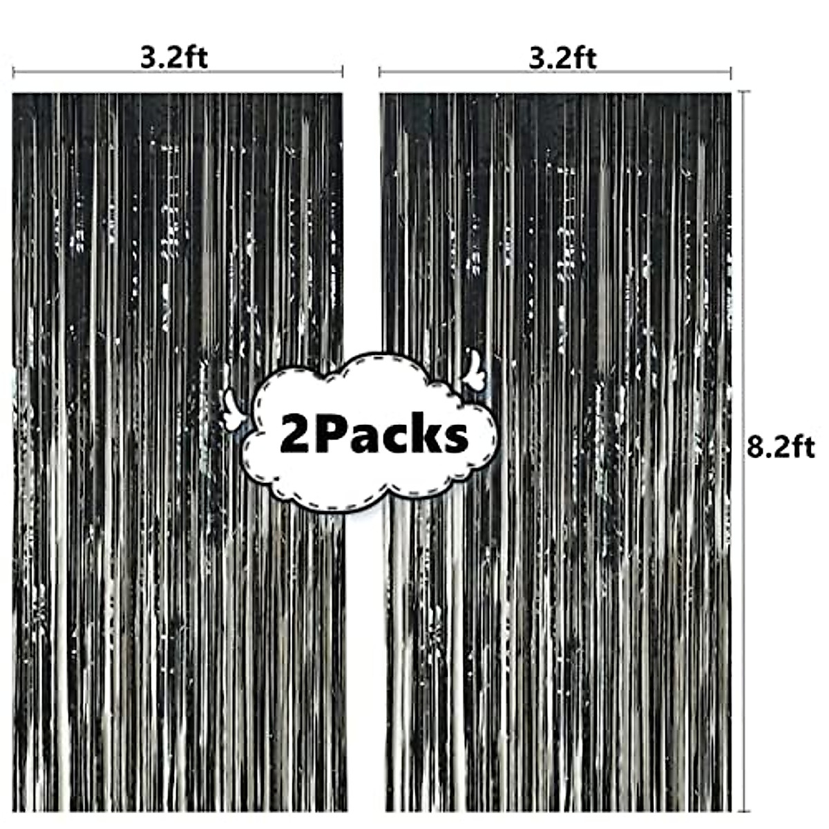 2pcs 3.2ft x 8.2ft Shiny Black Metallic Tinsel Foil Fringe Curtain Photo Booth Backdrop Props for Birthday Wedding Bridal Shower Baby Shower Celebration Bachelorette Party Decorations (Black)