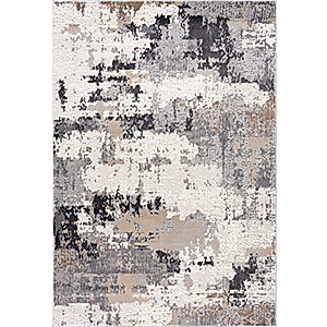 Abani Warm Grey & Beige Distressed Contemporary Print Area Rug Rugs - Premium Non-Shedding 7'9" x 10'2" (8'x10') Modern Design Dining Room Rug