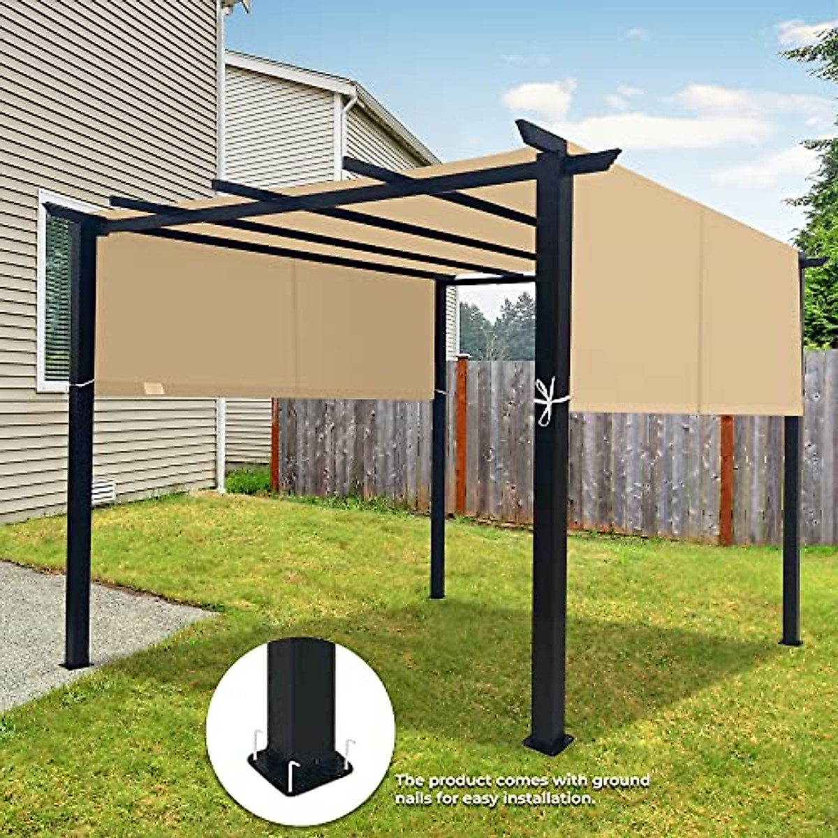 ASTEROUTDOOR 10' x 10' Steel Flat Top Pergola with Adjustable and Removable Canopy