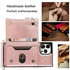 LUVI Compatible with iPhone 12 Pro Max Wallet Case with Crossbody Neck Strap Lanyard Purse Handbag Shoulder Strap Cover with PU Leather Credit ID Card Holder Kickstand Stand Protection Case Rose Gold