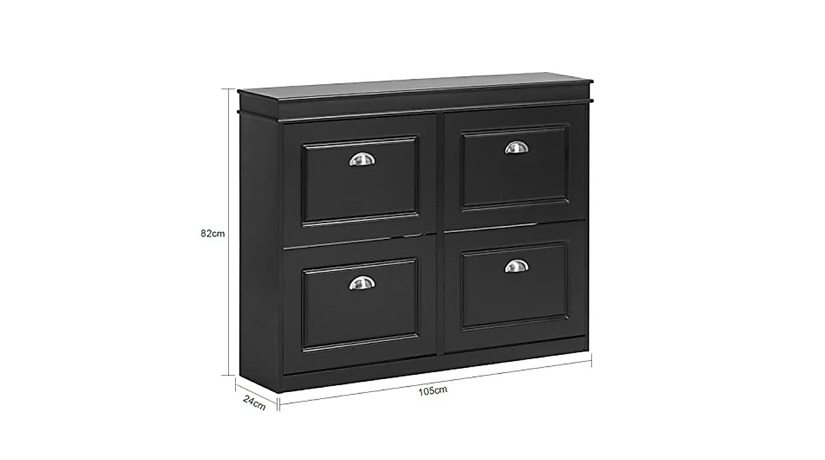 Haotian FSR79-SCH, Black Shoe Cabinet with 4 Flip Drawers, Freestanding Shoe Rack, Shoe Storage ...