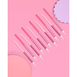 xo, Fetti 10 Pink Glitter Party Cake Candles Tall Thin - 10 Pcs | Bachelorette Party, Birthday Girl Gift, Fun Cake Decoration Supplies, Baby Shower, Cute Cupcake Topper