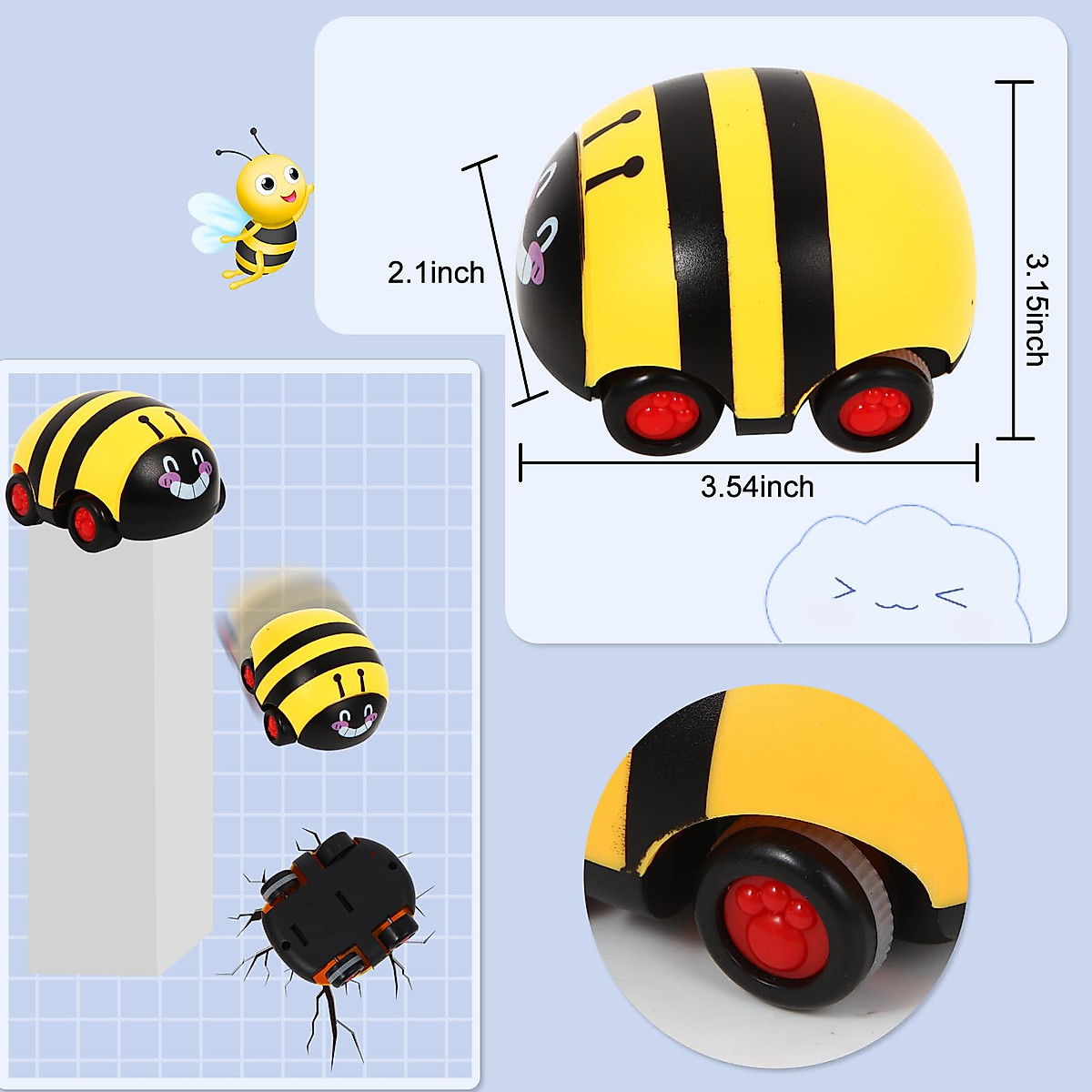 4 Pack Animals Pull Back Cars Toys Set for Kids, Insect Shape Friction Powered Push and Go Back and Forth Vehicle, Bulk Toys Party Favors, Goodie Bag Stuffers, Pinata Fillers for Boys Girls Toddlers