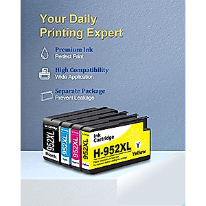 Remanufactured Ink Cartridges Replacement for HP 952 XL 952XL (Black Cyan Magenta Yellow 4-Pack) with No Block Version Chips