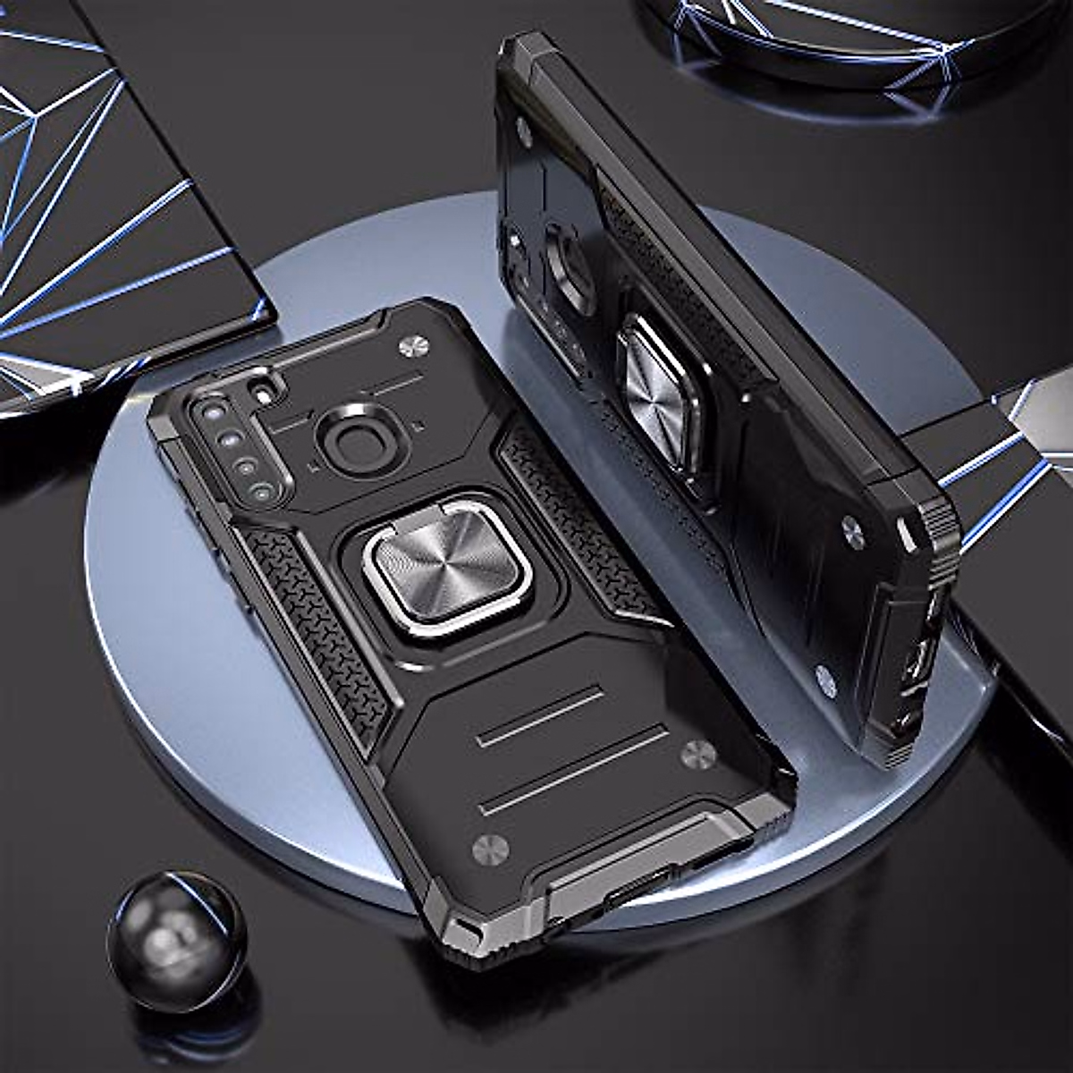 IDYStar Galaxy A21 Case with Screen Protector,Galaxy A21 Case,Shock Absorption Heavy Duty Drop Test Slim Cover with Car Mount Kickstand Lightweight Protective Phone Case for Samsung Galaxy A21, Black