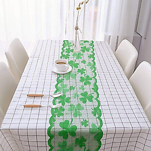 Vedran St Patricks Day Table Runner Decoration, Lace Embroidery Table Runners with Green Irish Shamrock 71 x 13 Inch for St Patricks Day Holiday and Spring Decorations