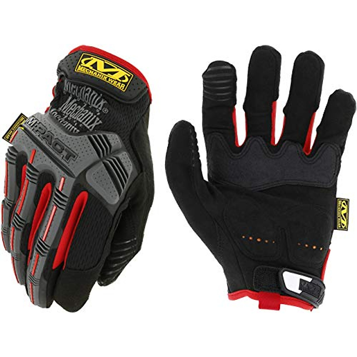 Mechanix Wear: M-Pact Work Gloves with Secure Fit, Work Gloves with Impact Protection and Vibration Absorption, Safety Gloves for Men (Black/Red, Large)