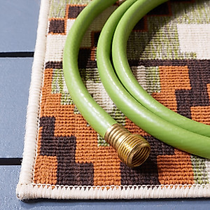 SAFAVIEH Veranda Collection Area Rug - 6'7" x 9'6", Green & Terracotta, Boho Design, Non-Shedding & Easy Care, Indoor/Outdoor & Washable-Ideal for Patio, Backyard, Mudroom (VER097-0745)