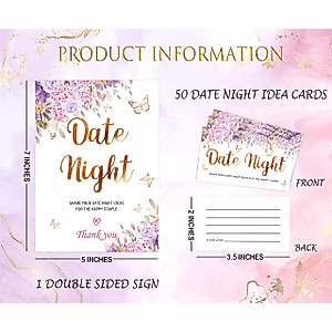 Butterfly Date Night Game, Date Night Ideas Sign with 50 Cards, Bridal Shower Game, Modern Bridal Shower Decorations, Wedding Date Night Advice - 06