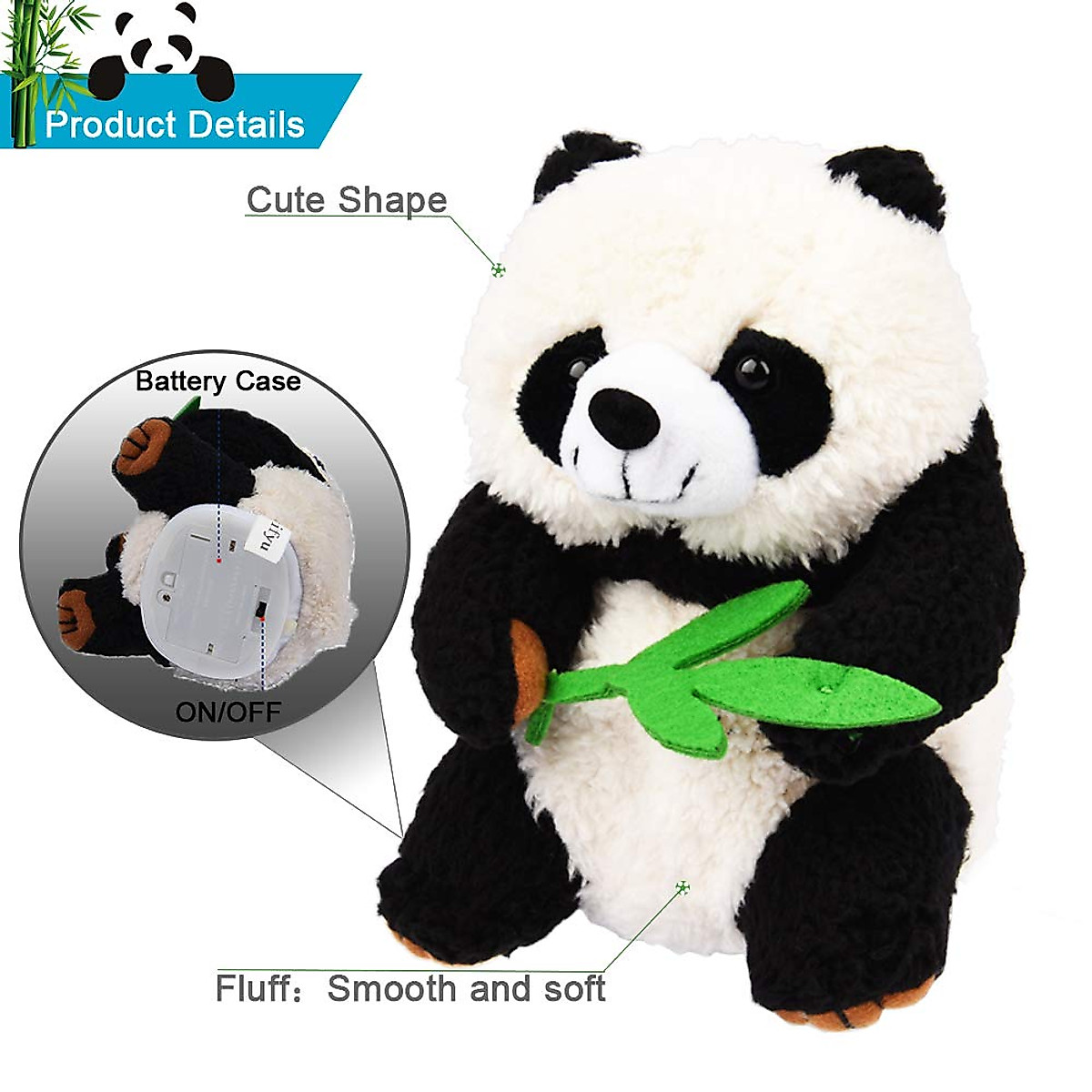 Qwifyu Talking Panda, Repeats What You Say Plush Animal Toy Buddy Panda for Boys Girls Kids Gift