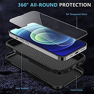 Warsia for iPhone 14 Case, iPhone 13 Case, with Screen Protector, Heavy-Duty Tough Rugged Shockproof Protective Case for iPhone 14/13, Black