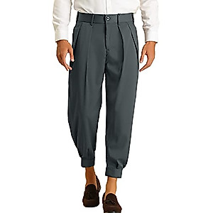 Lars Amadeus Gray Cropped Pants for Men's Solid Color Double Pleated Tapered Dress Pants 36 Dark Gray