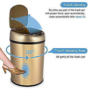 CONIMPO 3.5 Gallon Automatic Touchless Trash Can, Stainless Steel Infrared Motion Sensor Trash Can Smart Garbage Can with Lid for Kitchen Bathroom Bedroom Living Room Office (Champagne Gold)