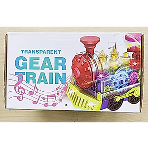 Kizeefun Light Up Train Toy for Toddlers: Transparent Gear Car Toy for Kids with Cool Light and Music Educational Crawling Toys for Baby Boys and Girls