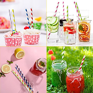 Paper Straws,200 Pcs Paper Drinking Straws For Wedding Party Restaurant Juice, Coffee Cold Drinks, Dessert and DIY Decoration (Stripe)