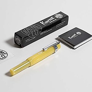 Kaweco Frosted Sport Fountain Pen Sweet Banana, Fine Nib with Kaweco Sport Octagonal Clip Chrome (2019 Novelty.).