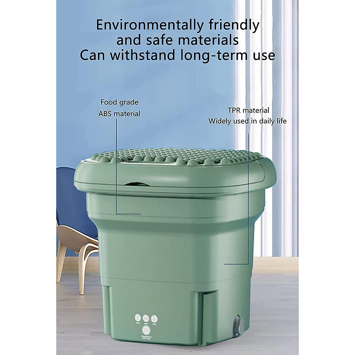 Portable Washing Machine Mini Foldable Washer with Drain Basket Spin Dryer,Small Collapsible Bucket Washer for Camping,Travel,Apartment,Dorm green
