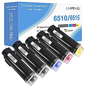 LAIPENG 5 Packs Compatible Toner Cartridges 6510 6515 for Xerox Phaser 6510 6510n 6510dn 6510dni 6510dnm WorkCentre 6515 6515n 6515dn 6515dni 6515dnm High Yield 5500 BK & 4300 Pages CMY