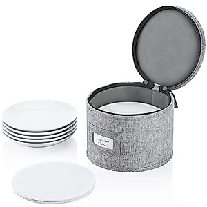 China Storage Container for Saucer and Appetizer Plates - 7" W x 5.5" H - Includes 12 Felt Dividers. Hard Shell and Stackable