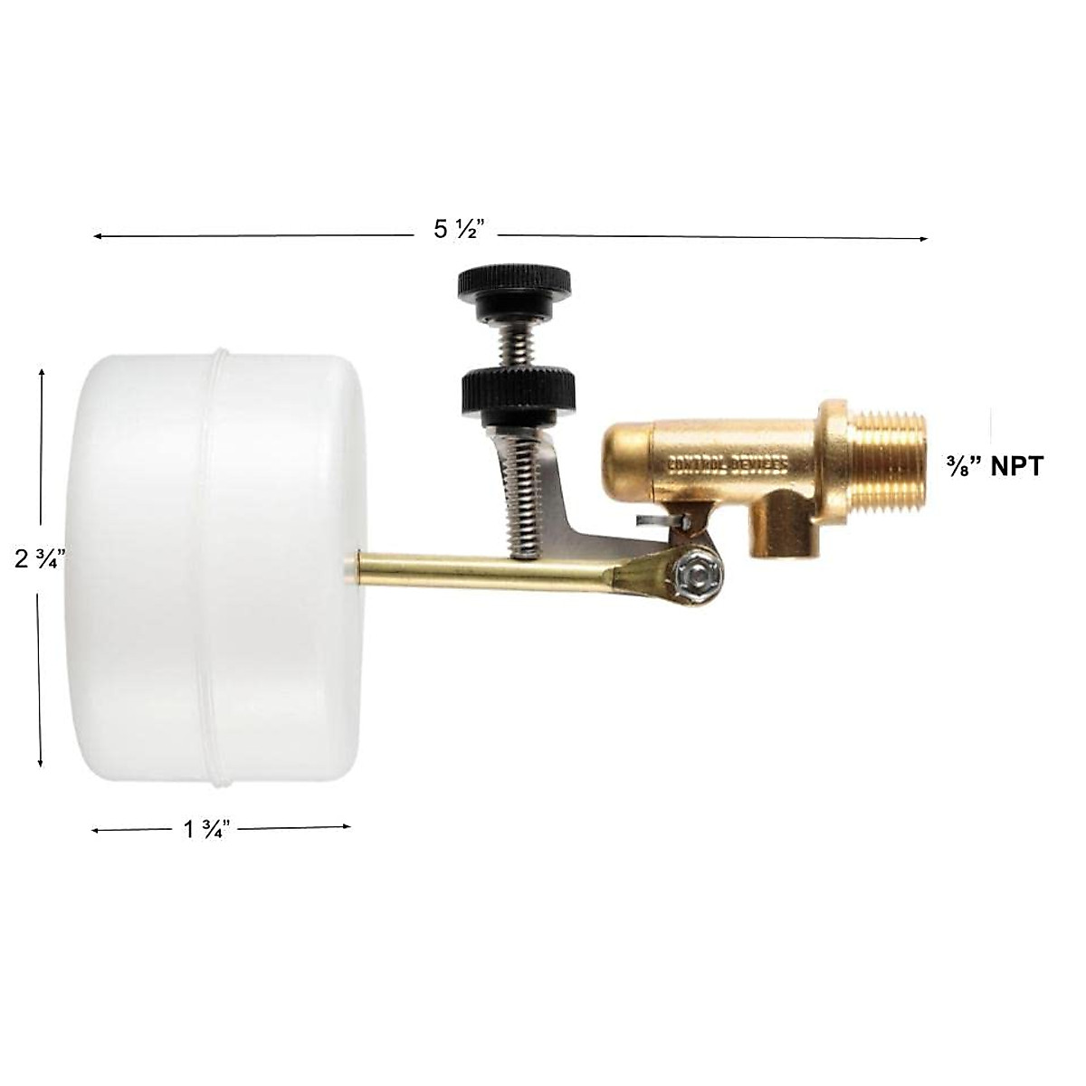 Float-Tec Letro Pentair T26 EZ Adjustment Brass Float Valve 3/8" NPT Male Threads 3" Arm Autofill, Water Filler Leveler, Pools, Spas, Water Tanks, Water Foutain Fit 6" Canister