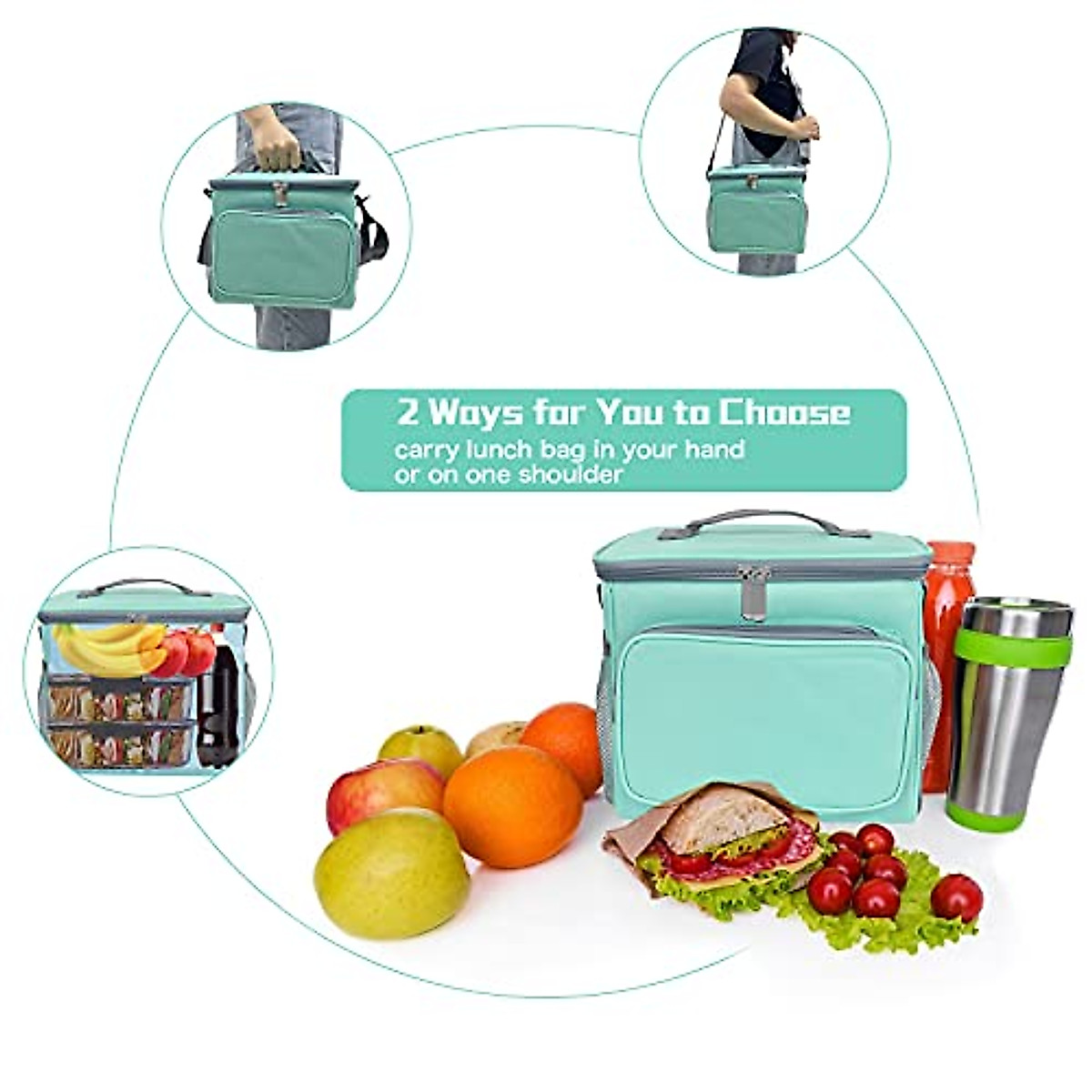 10L Lunch Bag - Insulated Lunch Bag for Men & Women, Adult Lunch Boxes for Men Heavy Duty with Adjustable Shoulder Strap, Reusable Fleakproof Lunch Box for Office School Picnic Beach (green)