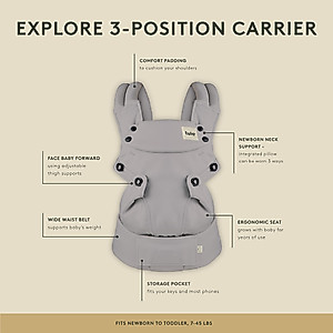 Baby Tula Explore Baby Carrier, Adjustable Newborn to Toddler Carrier, Ergonomic and Multiple Positions for 7 – 45 pounds (Linen Ash)