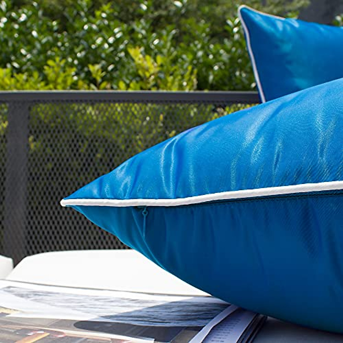 Kevin Textile Pack of 2 Decorative Outdoor Waterproof Throw Pillow Covers Square Pillowcases Modern Cushion Cases for Patio Couch Bench 18 x 18 Inch Blue