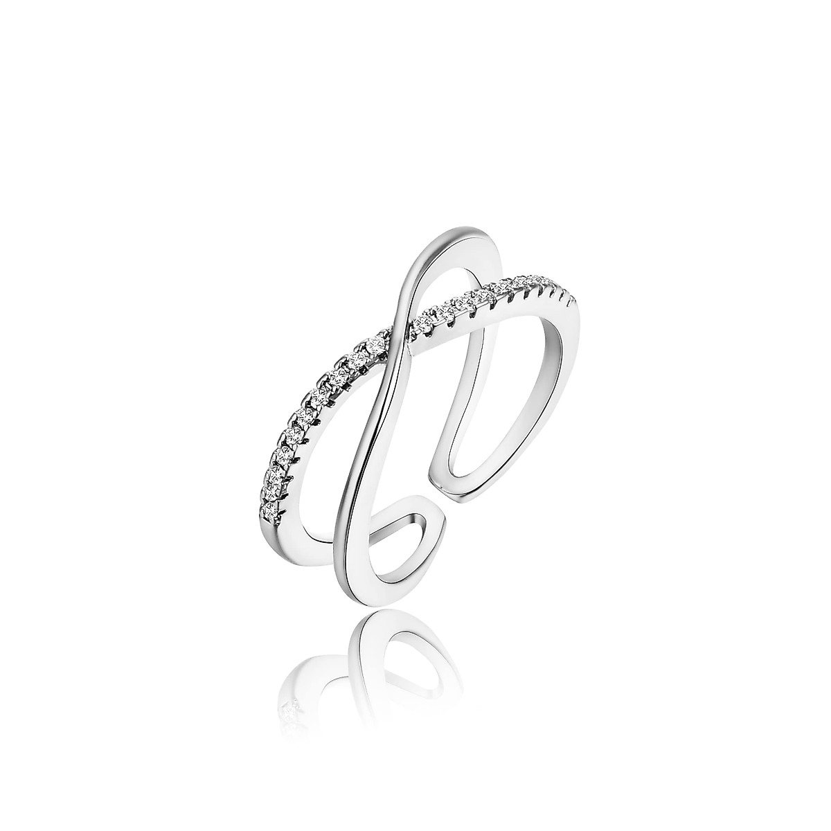 ASCOMY Adjustable Silver Simulated Diamond CZ Criss Cross Ring for Women 14K Gold Plated Dainty X Wedding Ring Minimalist X Shaped Criss Cross Ring Stacking Everyday Ring Jewelry