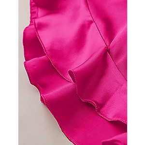 SOLY HUX Women's Sexy Silk Satin Ruffled Pajamas Sets Cami Shorts Sets Sleepwear HotPink S