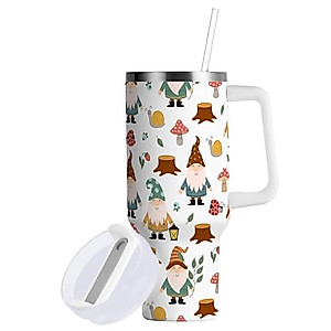 ARGTILDN 30 oz Tumbler Gnome Mushroom Ladybugs Insulated Travel Mug with Handle and Straw Lid Stainless Steel Vacuum Coffee Cup Tea Beverage Container Water Bottles for Car Sports office