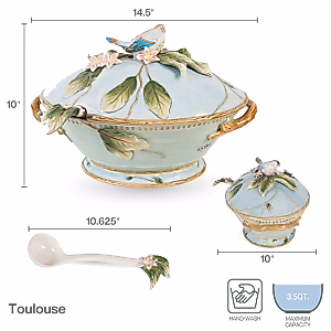 Fitz and Floyd Toulouse Soup Tureen with Ladle, 3.5 Quart, Blue