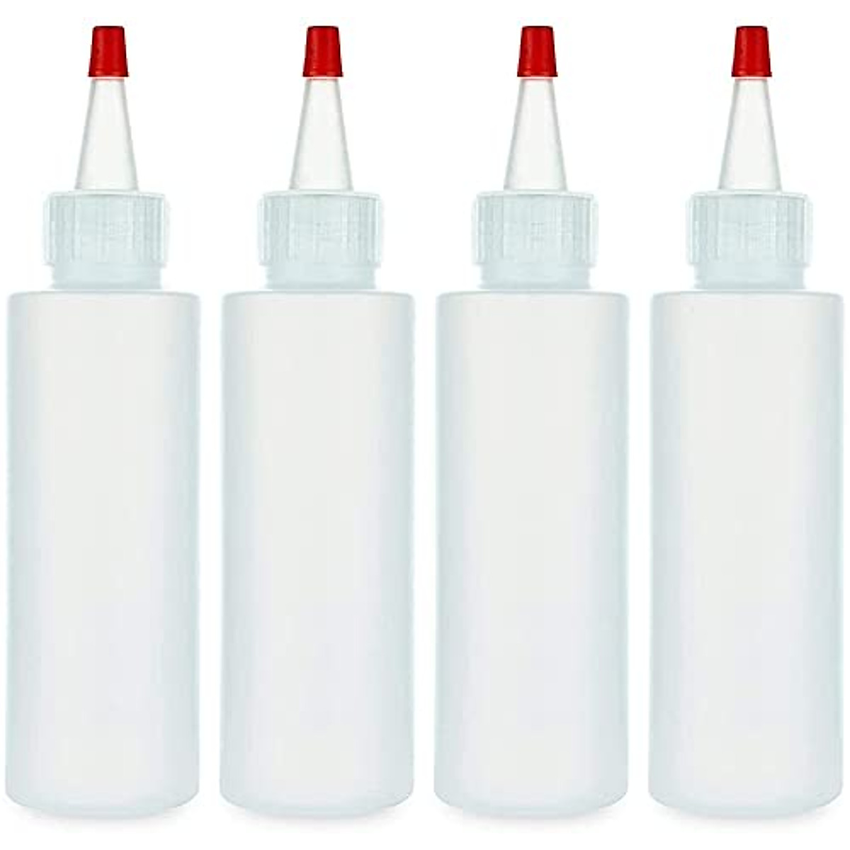BRIGHTFROM Condiment Squeeze Bottles, 4 OZ Empty Squirt Bottle, Red Top Cap, Leak Proof - for Ketchup, Mustard, Syrup, Sauces, Dressing, Oil, Arts & Crafts, BPA FREE Plastic - 4 PACK