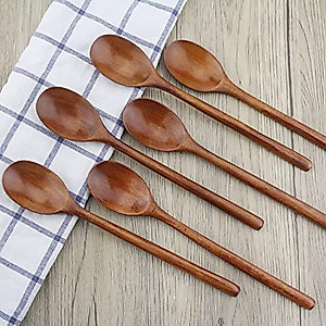 Wooden Spoons, 6 Pieces 9 Inch Wood Soup Spoons for Eating Mixing Stirring, Long Handle Spoon with Japanese Style Kitchen Utensil, ADLORYEA Eco Friendly Table Spoon
