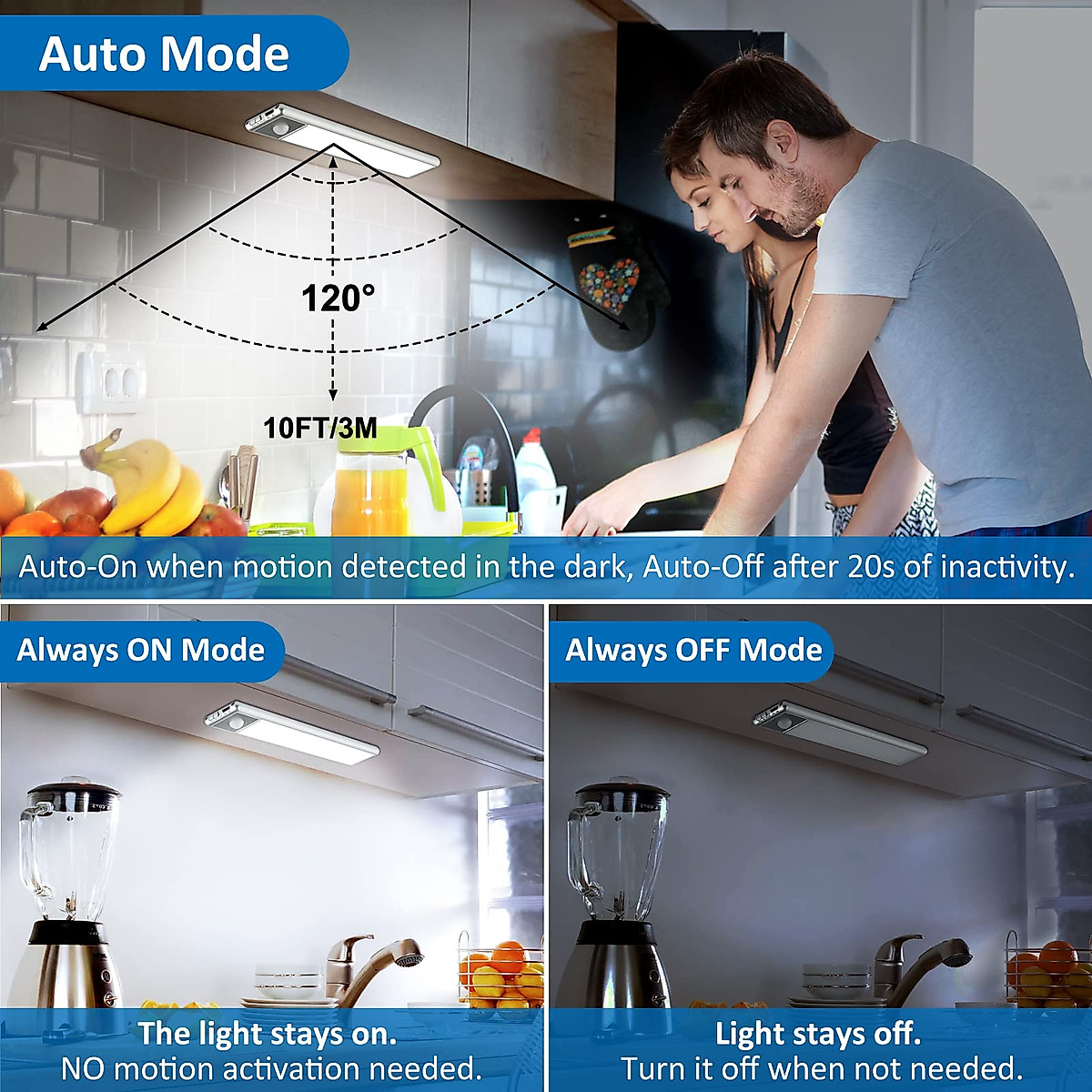 YLXS 30-LED Motion Sensor Under Cabinet Lights, Magnetic Rechargeable Under Counter Closet Light, Wireless Night Light Bar Stick-On, 2-Pack, Cool White