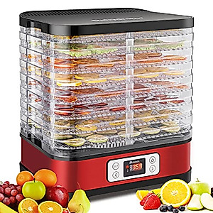 Homdox Food Dehydrator Machine, Dehydrators for Food and Jerky with Fruit Roll Sheet + 8 Trays + 400W Digital Timer and Temperature Control (95ºF-158ºF), BPA Free Red(2023 Newest)
