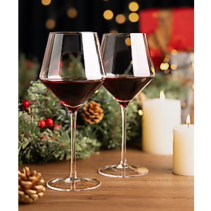 White&Red Wine Glasses Set of 4- Modern Crystal Hand Blown Wine Glass-Thin Rim,Long Stem,Perfect for Red or White,Daily Use,Unique Wedding Anniversary or Birthday Gift