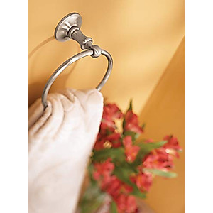Moen DN6708BN Danbury Toilet Paper Holder, Brushed Nickel with Moen DN6786BN Danbury Collection European Single Post Bathroom Hand Towel Ring, 1 Pack, Brushed Nickel