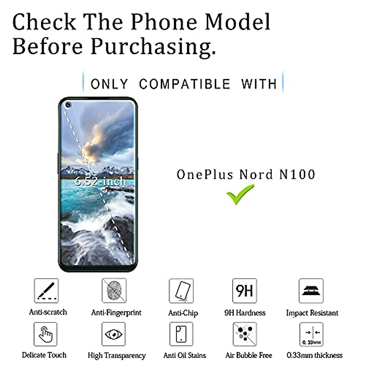 KATIN [2-Pack] For OnePlus Nord N100 [with Camera hole] Tempered Glass Screen Protector Anti Scratch, Bubble Free, 9H Hardness, Easy to Install, Case Friendly