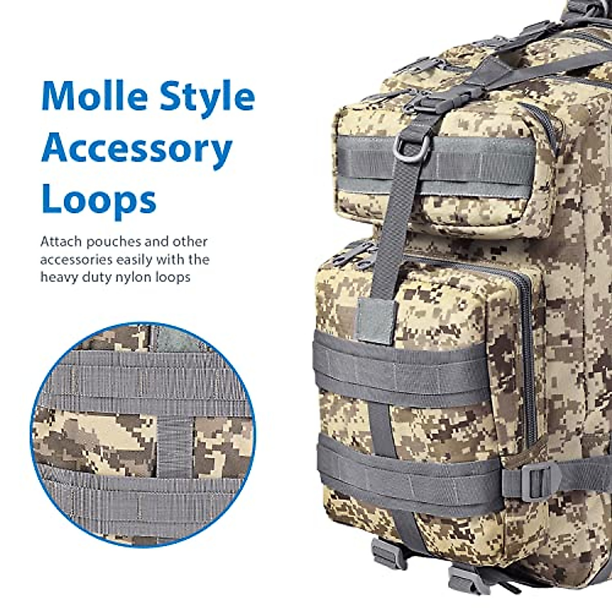 Flexzion Assault Pack Backpack - 40L Large Tactical Bags for Men Military Style Backpack, MOLLE Bug Out Gear Backpack, Water-Resistant RuckSack Army Backpack for Men and Women - Arctic Camouflage