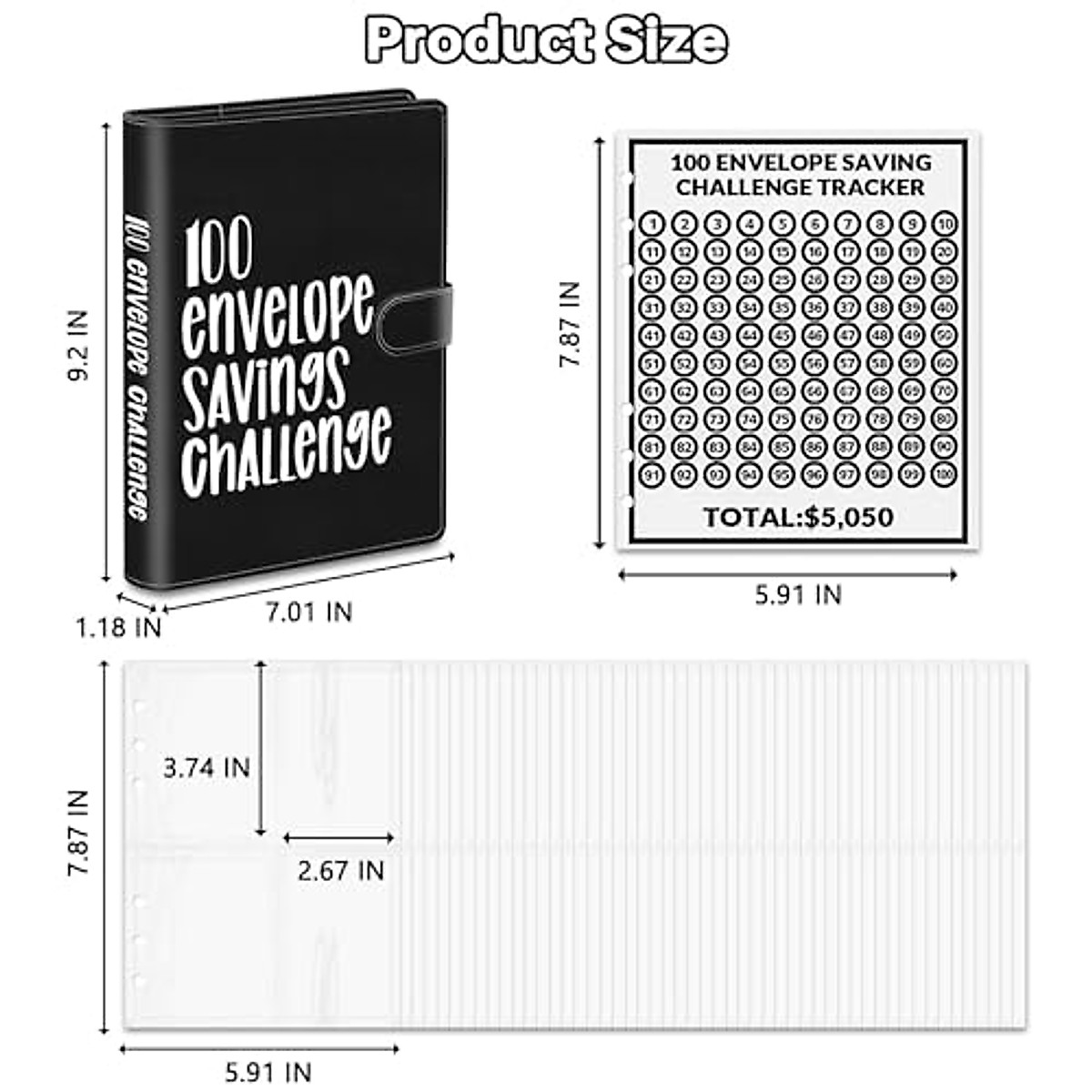 Sfocgoi 100 Envelopes Money Saving Challenge, 2025 A5 Money Saving Budget Binder, Savings Challenges Book and Digital Stickers, Easy and Fun Way to Save $5,050,Suitable for offices, homes (Black)