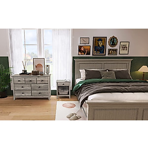 Vikiullf Dresser and Nightstand Set - 3 Pieces Bedroom Set with 7 Drawer Dresser and 1 Drawer Nightstands, Wood Double Dresser, Grey Wood Grain
