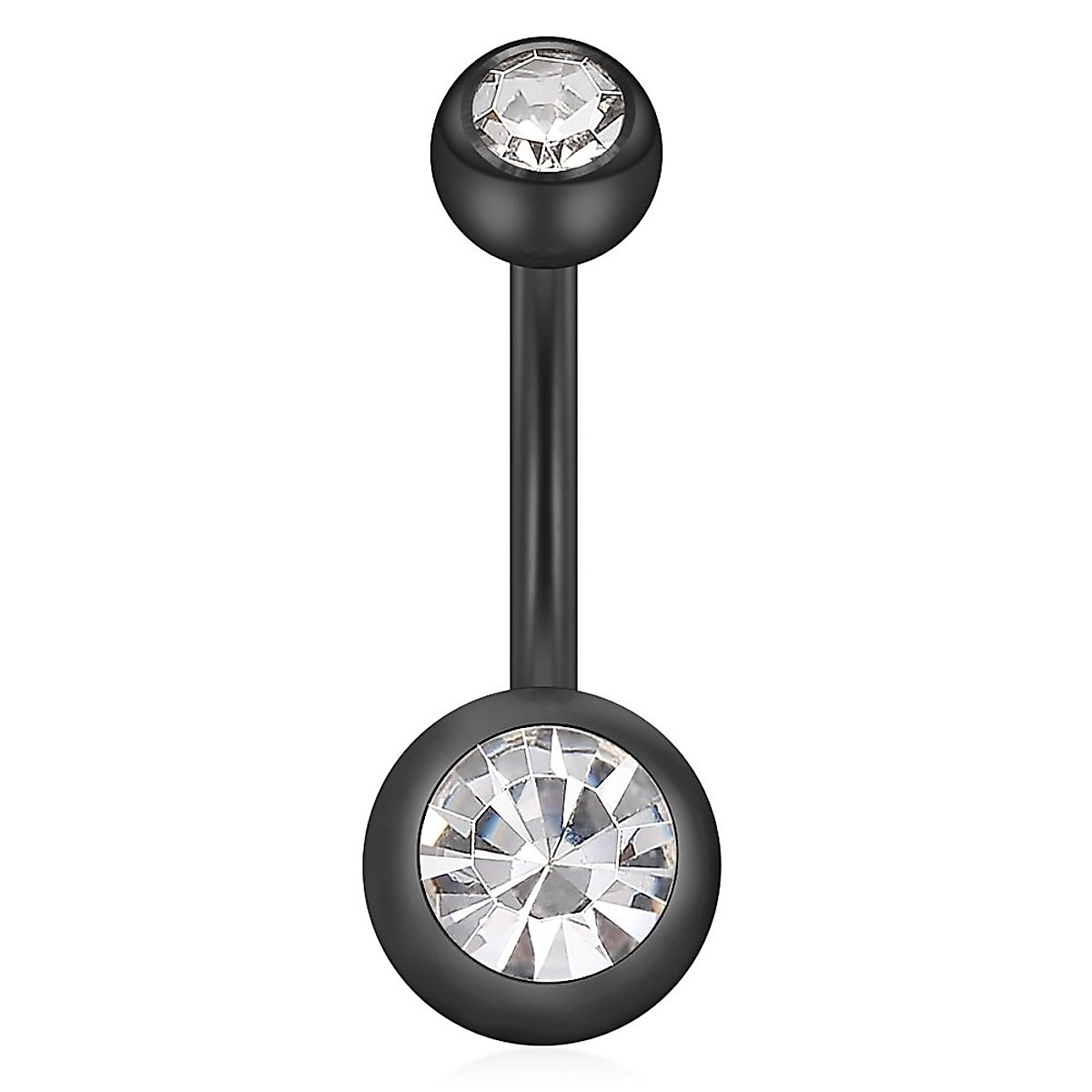 Ruifan 4PCS 14G Cubic Zirconia Ball Belly Button Rings Navel Barbell Body Jewelry Piercing - Black