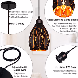 Retro Pendant Light Fixtures 3 Pack Industrial Pendant Lighting Adjustable Hanging Light Fixtures with Geometric Black Metal Shade Farmhouse Pendant Light Ceiling Lamp for Kitchen Island