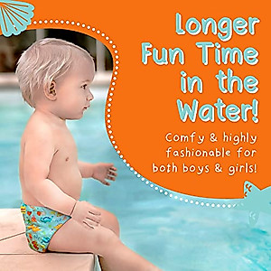 Cheekaaboo 2-in-1 Reusable Swim Diapers, Multipurpose Baby Swim Diaper, Leak-Proof Reusable Diapers with Inserts, Made for Beach, Pool and Outdoors, Turquoise/Dino, Fits Babies 6 Months to 3 Years