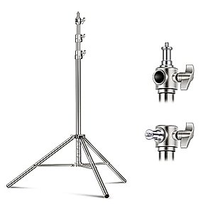 NEEWER 7.2ft/2.2m Stainless Steel Light Stand, Spring Cushioned Heavy Duty Photography Tripod Stand with 1/4” to 3/8” Universal Screw Adapter for Strobe,LED Video Light,Ring Light, Monolight, Softbox