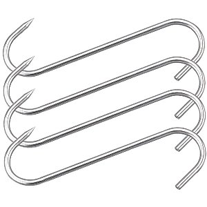 HONSHEN 10" Meat Hooks,8mm Heavy Duty S-Hooks Stainless Steel Meat Processing Butcher Hook 4Pack
