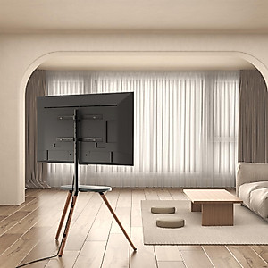 PUTORSEN Easel TV-Stand for 43-65-Inch Screens - Portable Swivel Tripod TV Stand with Wooden Tray, Height Adjustable TV Floor Stand, Max Load 77 lbs, Max VESA 400x400 mm, Black