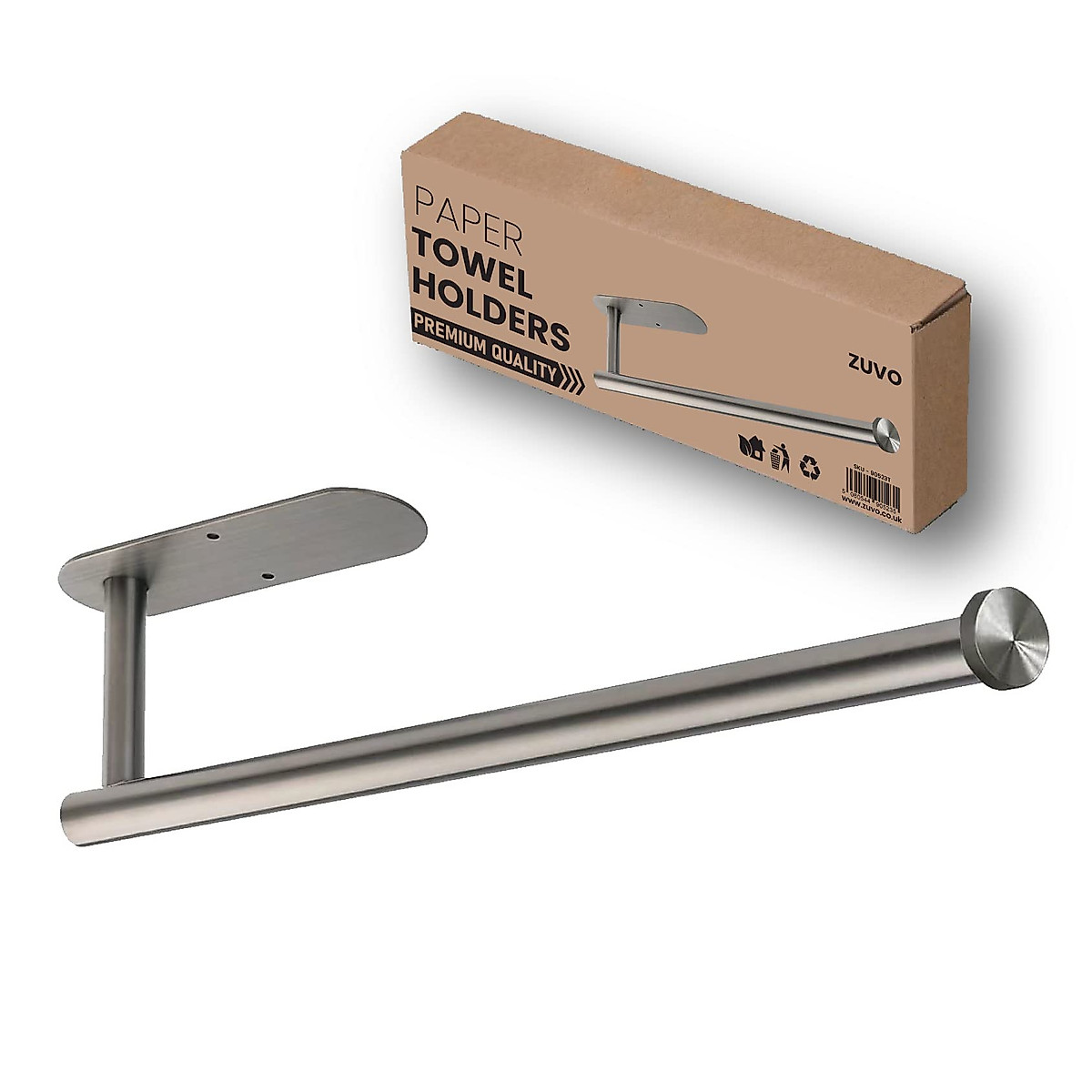 Paper Towel Holder Under Cabinet - (Silver) Adhesive Paper Towel Holders with Stainless Steel - Stick or Screw Towel Holders for Kitchen Cabinet, Bathroom, Wall Mount